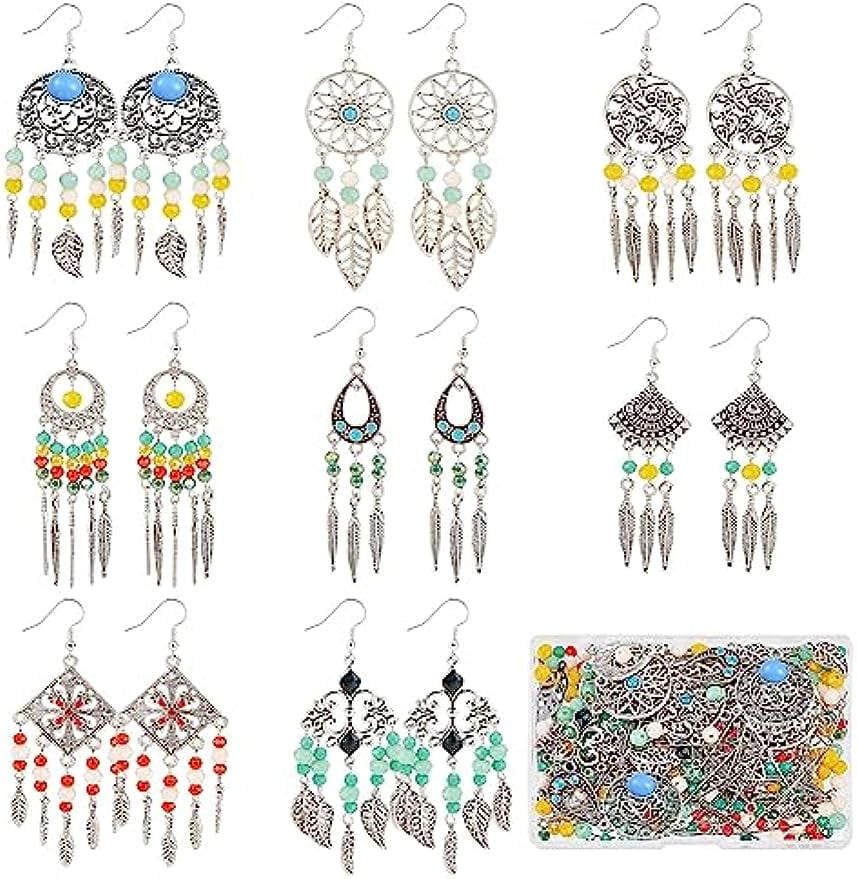 1Box DIY 8Pairs Bohemian Style Chandelier Charms Earrings Making Kit ...