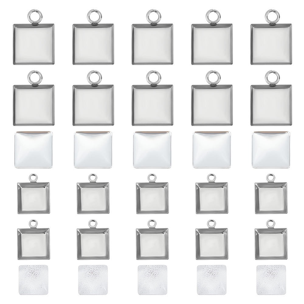 1Box DIY Blank Pendant Making Kit Square Stainless Steel Pendant ...