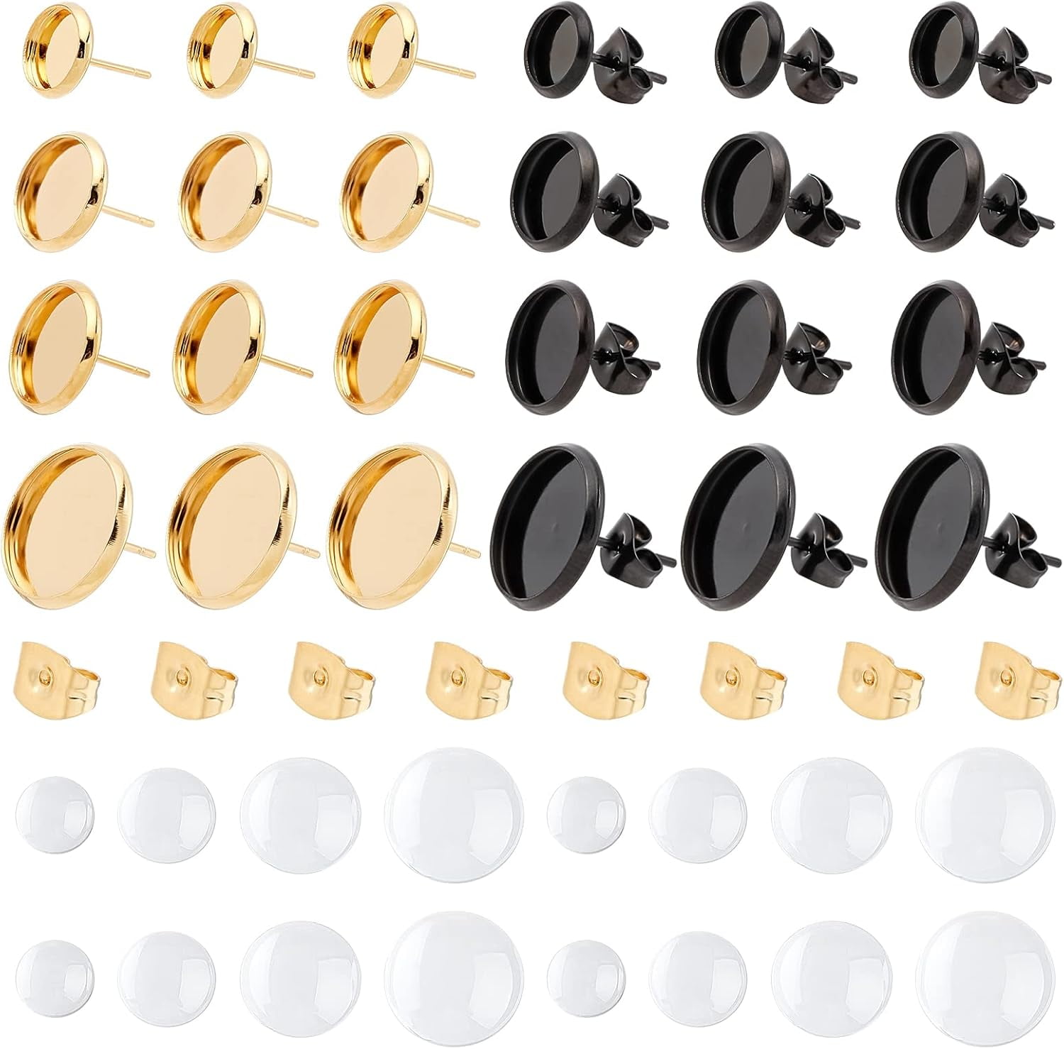 1Box DIY Flat Round Stud Earring Making Kit Including Transparent Glass ...