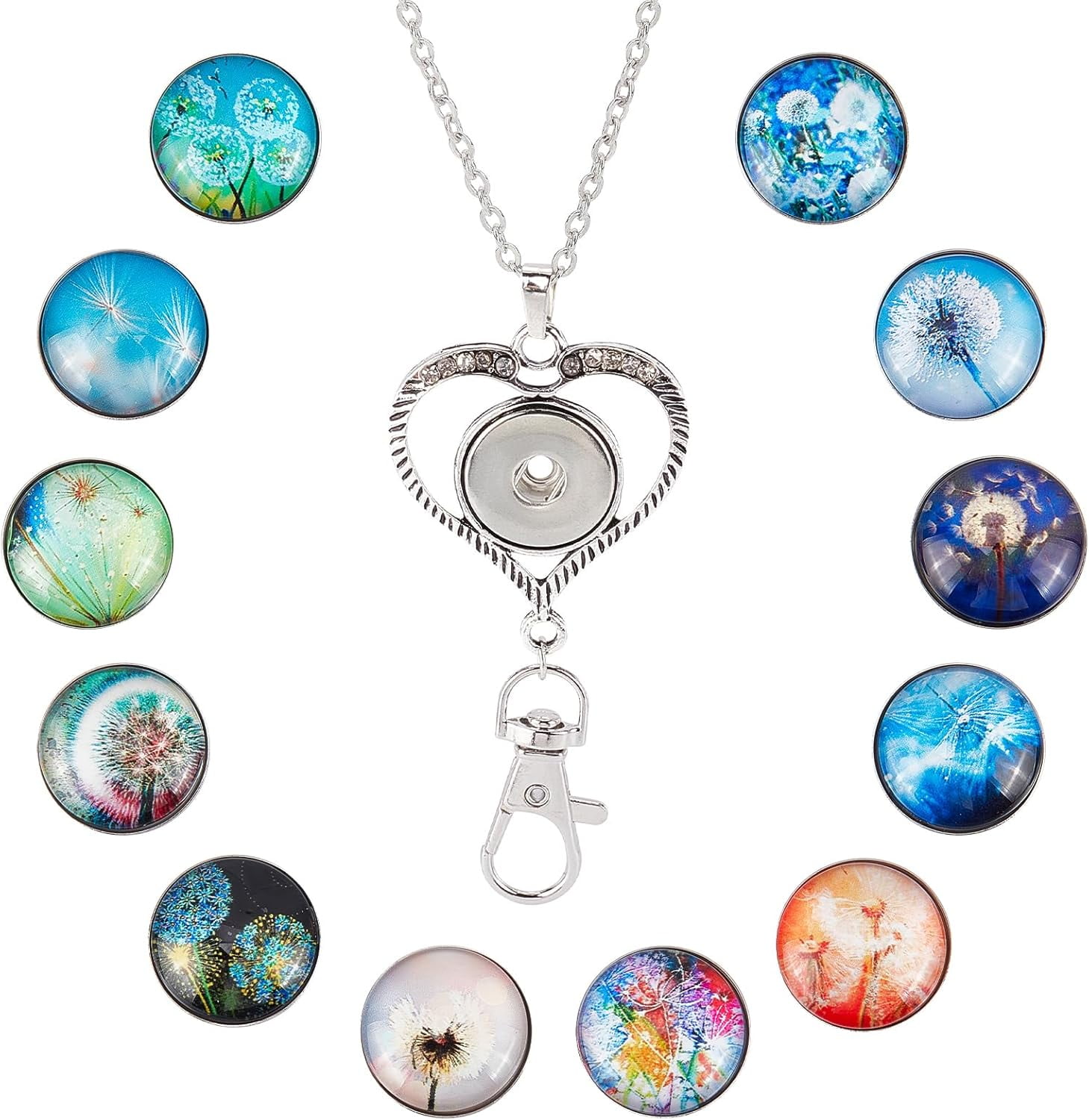 1Box DIY Interchangeable Dome Office Lanyard ID Badge Holder Necklace ...