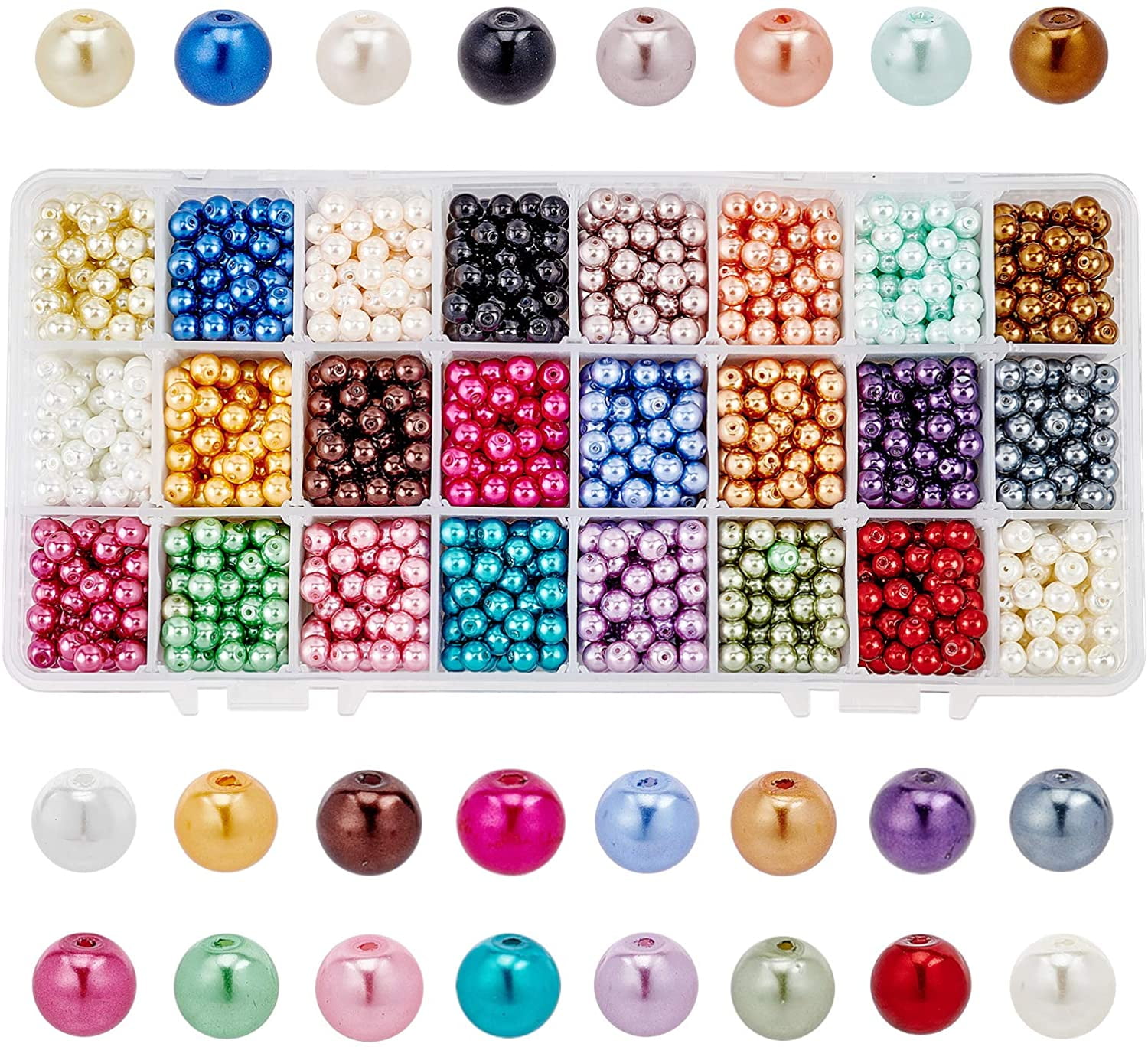 1Box Eco-Friendly Dyed Glass Pearl Round Beads Mixed Color 6mm Hole: 1. ...