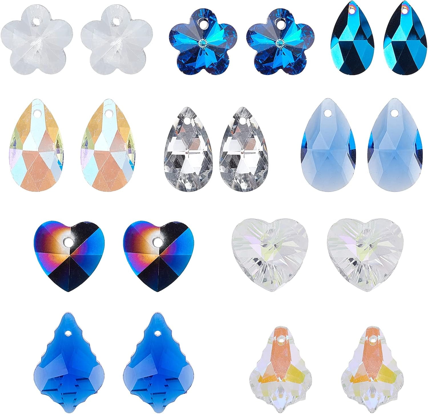 1Box Faceted Glass Rhinestone Pendants Mixed Shapes Mixed Color 60pcs ...