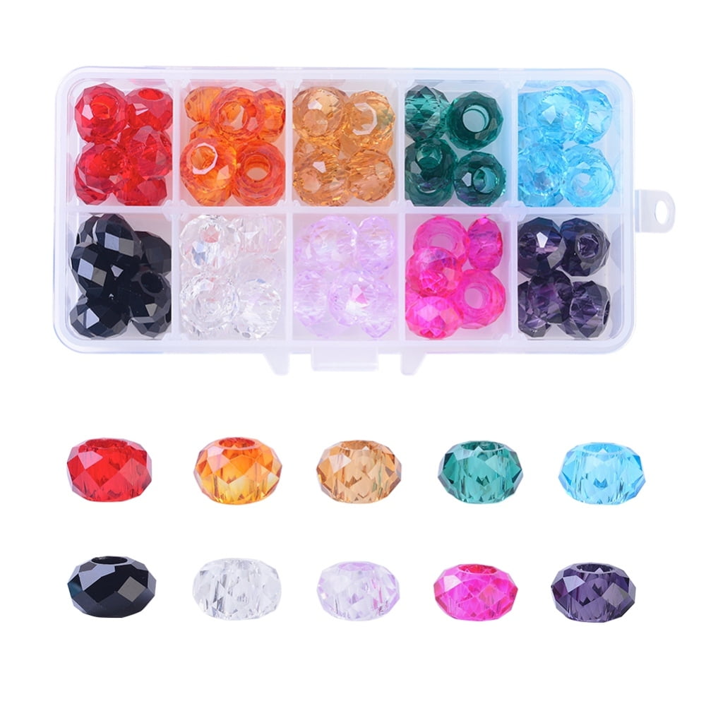 1Box Glass European Beads Large Hole Beads Faceted No Metal Core ...
