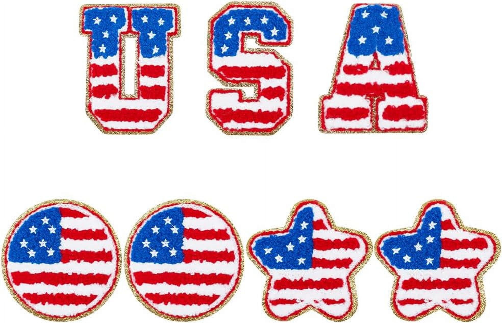 1Box Iron on Chenille Flag Patches, Letters USA Star & Round Chenille ...