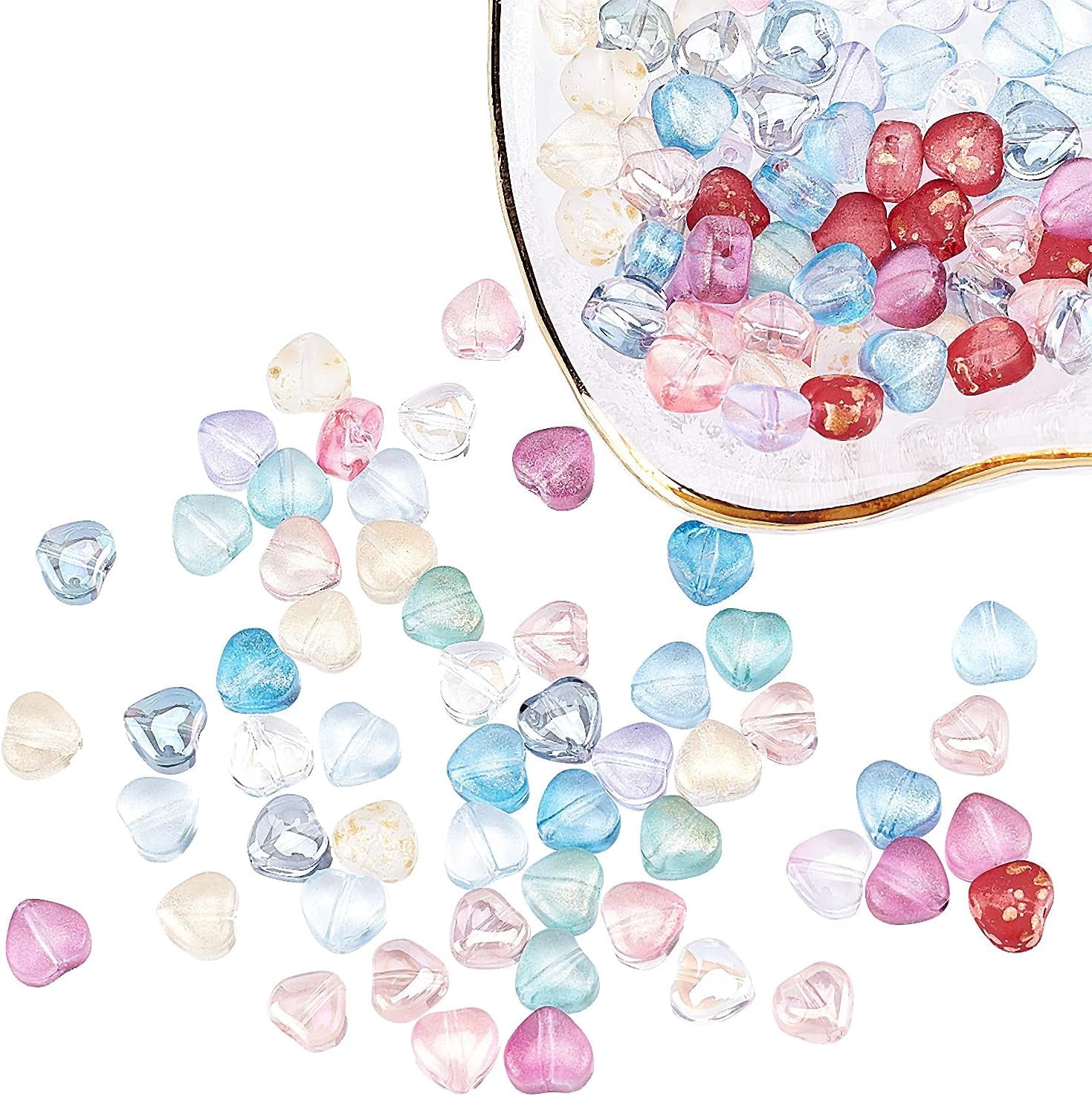 1Box Transparent Spray Painted Glass Beads Heart Mixed Color 6x6x4mm ...
