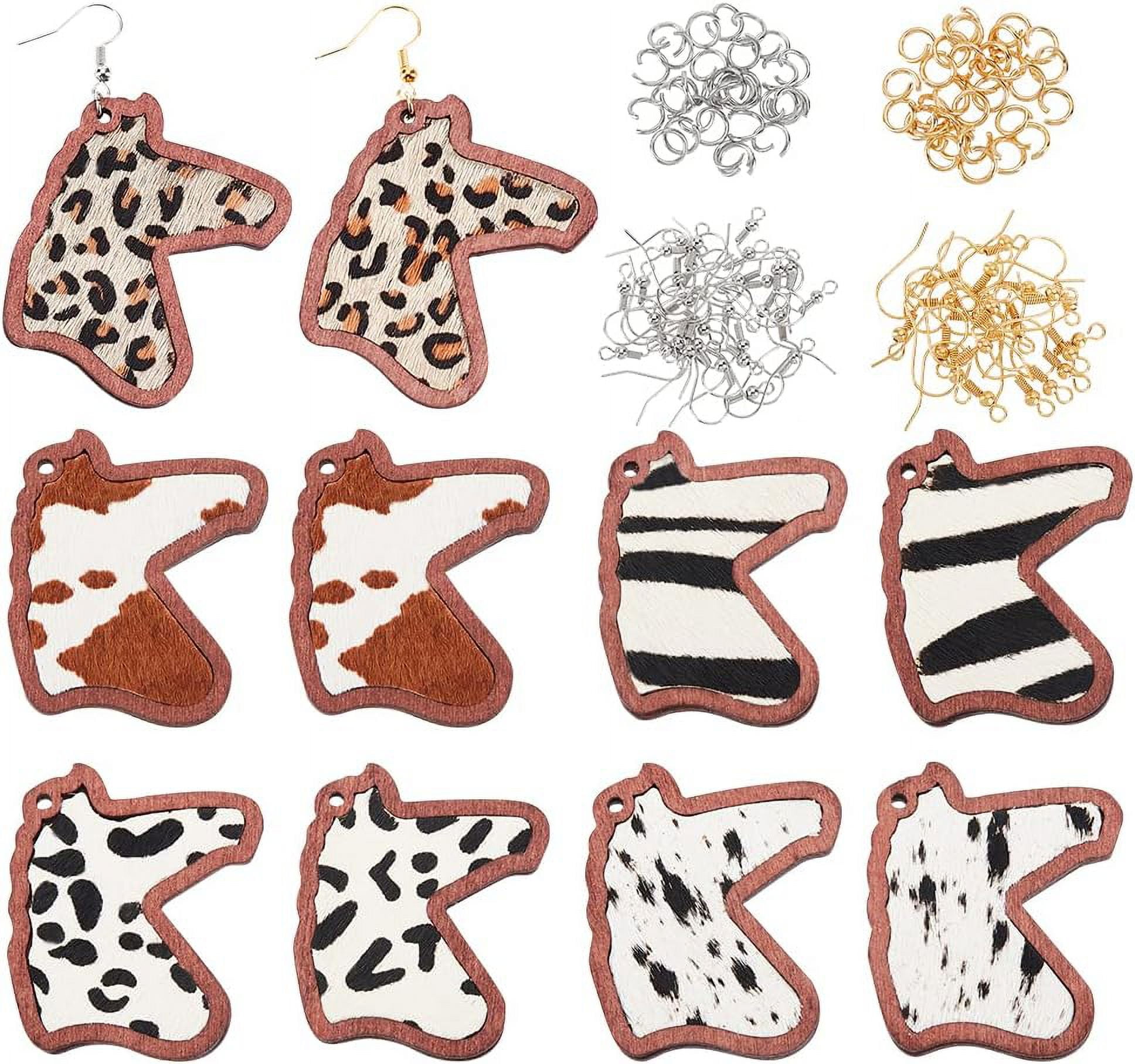 1Boxs 130Pcs Horse Head Earring Making Kit Zebra Pattern Cowhide Wooden ...