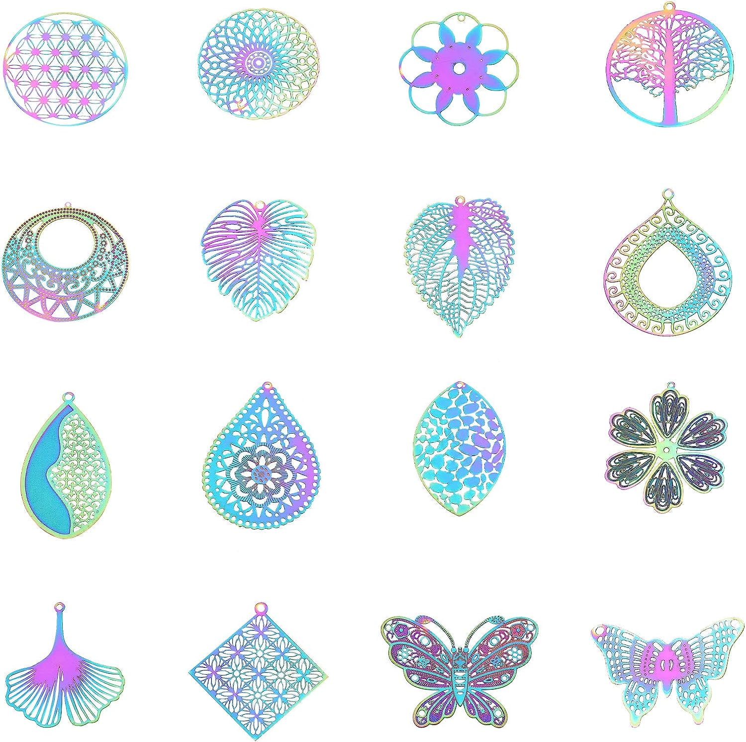 1Boxs 16 Mixed Shape Filigree Pendants 32pcs Multi-Color Filigree ...