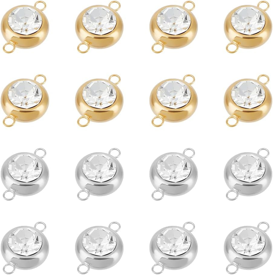 1Boxs 16Pcs 2 Color Stainless Steel Pave Clear Cubic Zirconia Connector ...