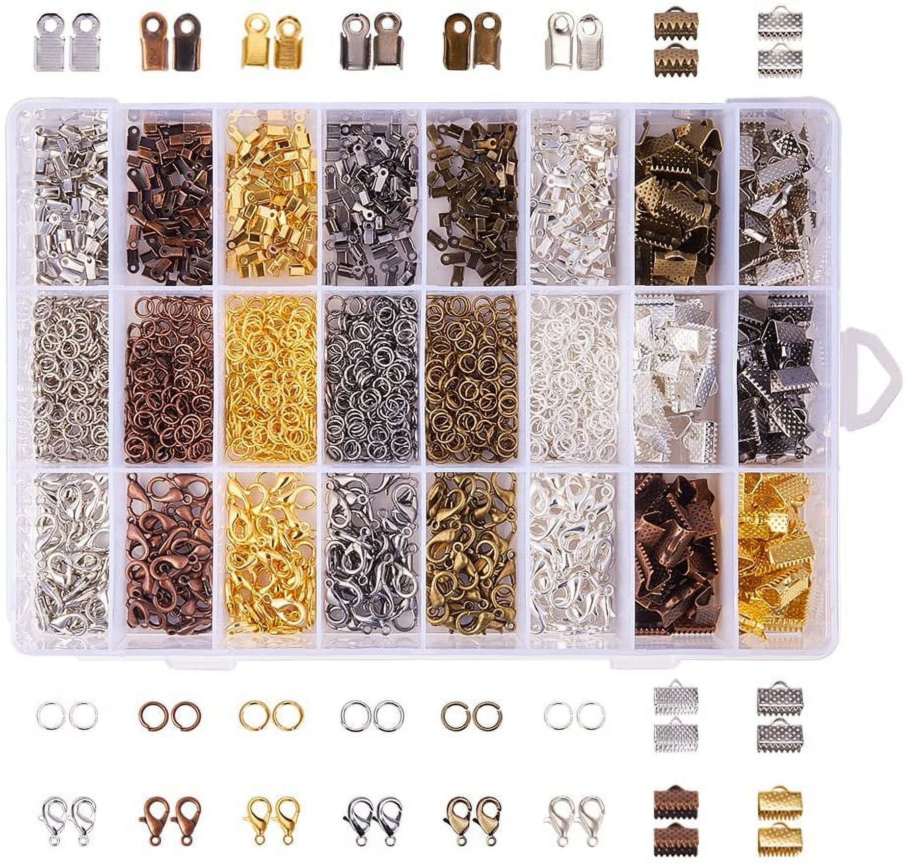 1Boxs 2580Pcs Jewelry Finding Kits of Fold Over Iron Cord Ends Ribbon ...