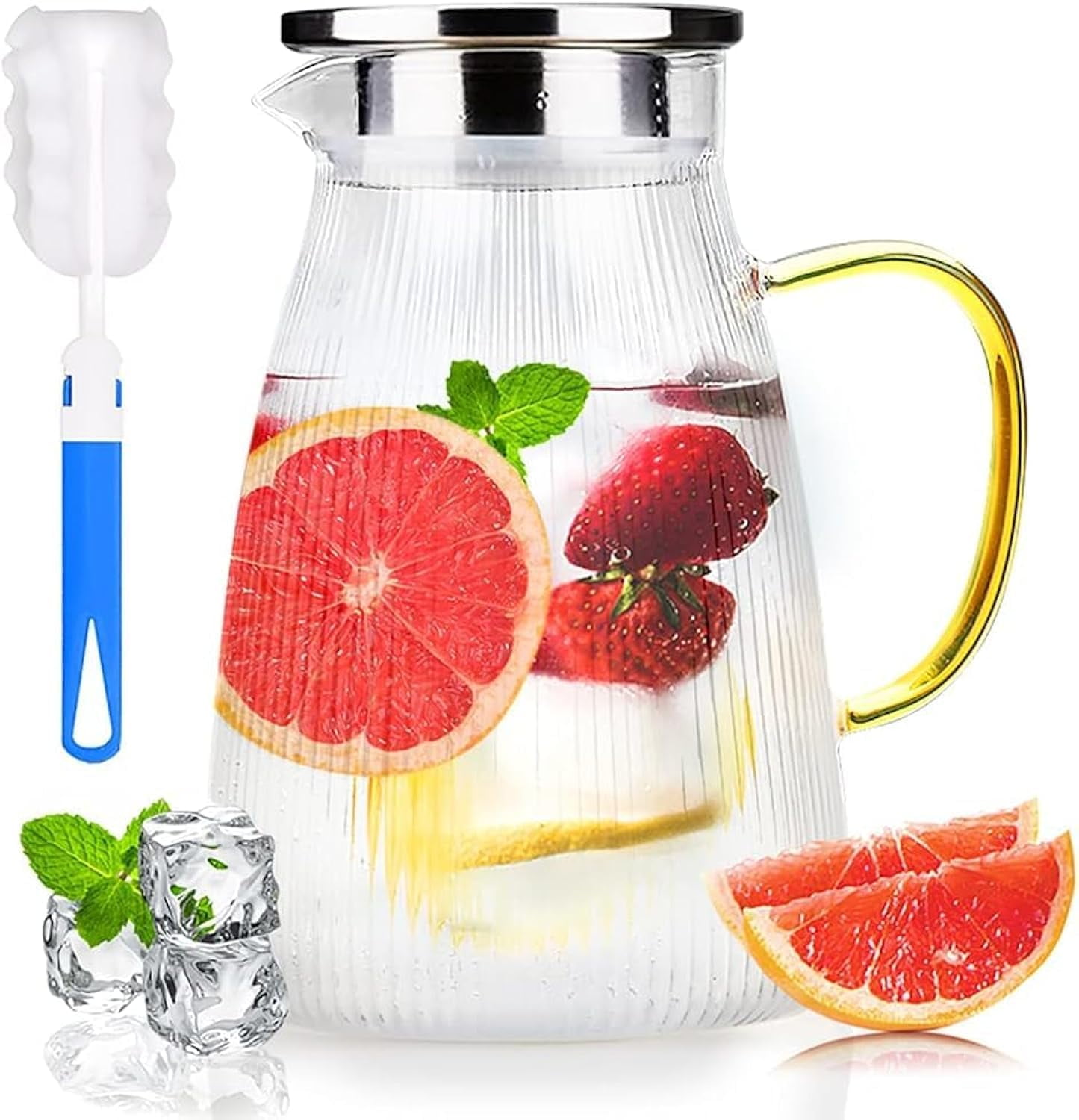 1CHASE Borosilicate Glass Water Pitcher With Stainless Steel Strainer ...