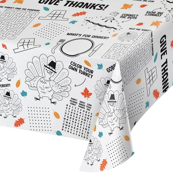 54" x 84" Paper Activity Tablecloth, Black and White, Thanksgiving by ...