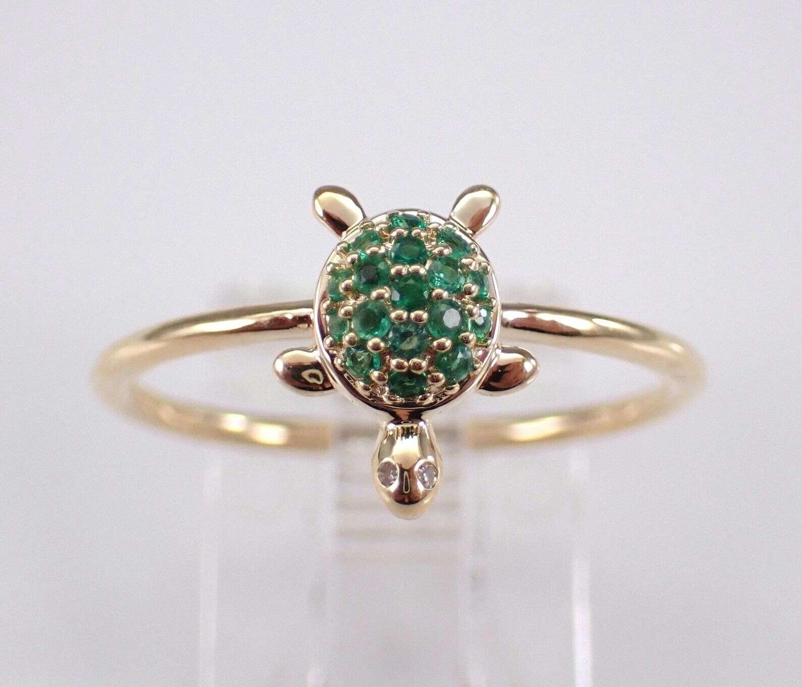 1CT Green Emerald 925 Silver Turtle Engagement Ring 14k Yellow Gold ...
