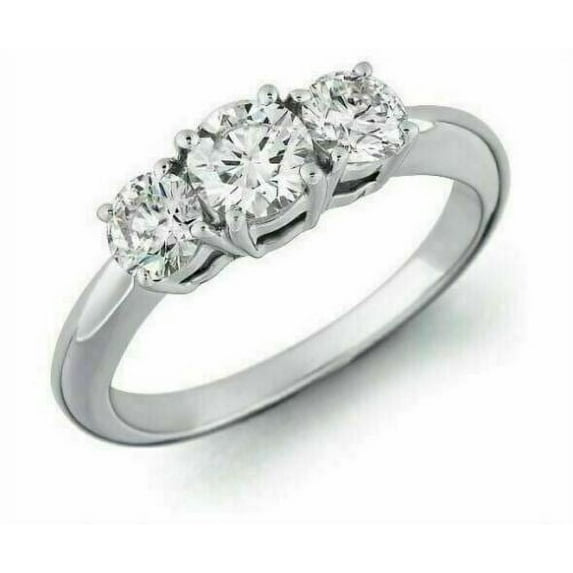 1CT Lab Created (VVS1,G-H) Round Cut Three Stone Ring 14K White Gold Fine Jewelry for Women ...