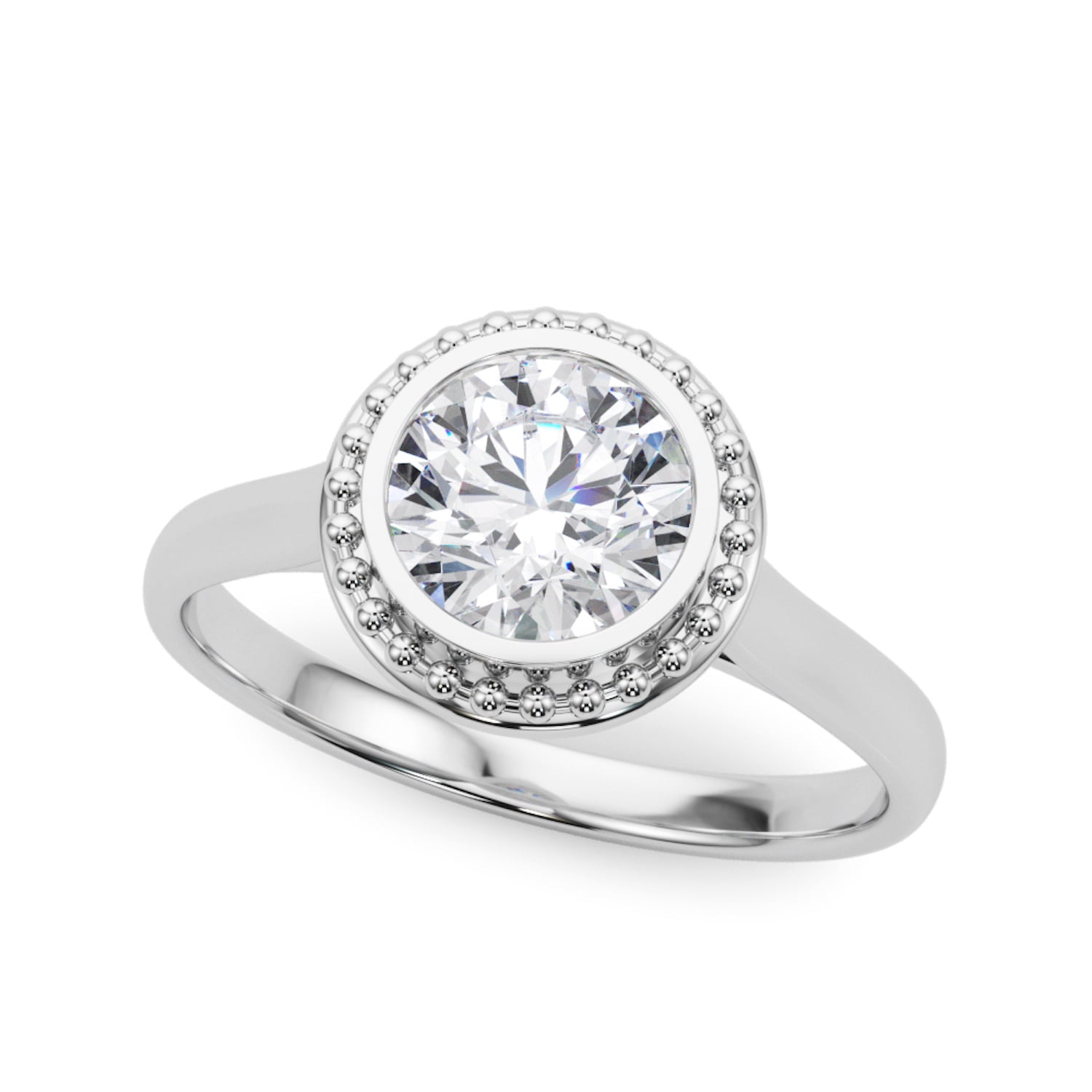 1CT Moissanite Charles Colvard 18K White Gold Bezel Solitaire Engagement Ring