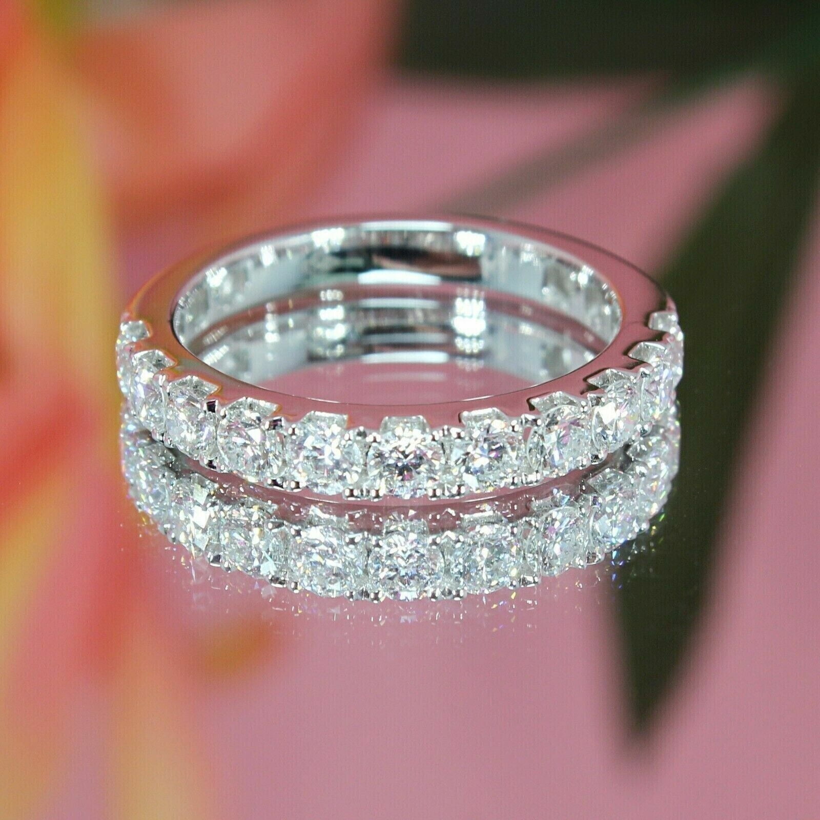 1CT Round Cut Moissanite Half Eternity Wedding Ring Band 14k White Gold ...