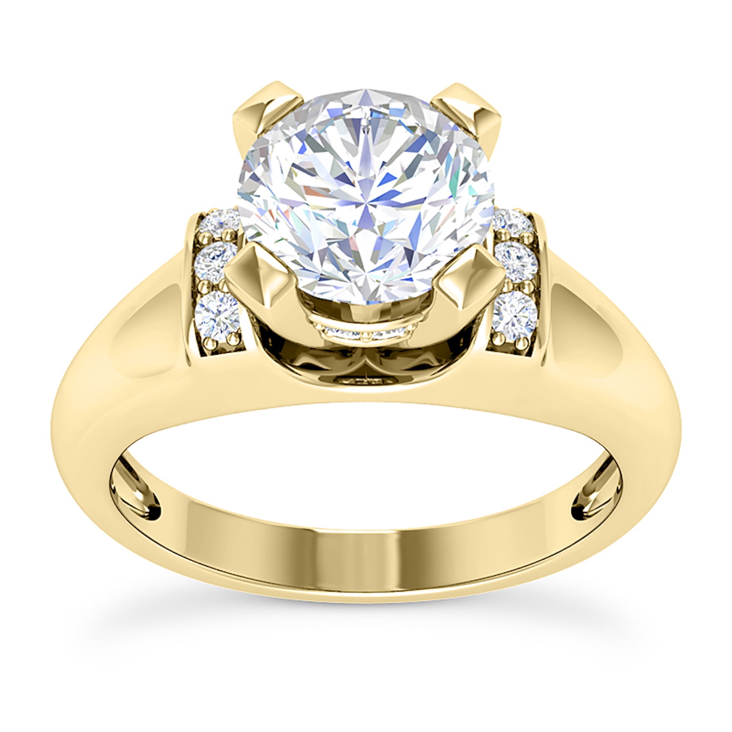 1CTW Natural Diamond & Moissanite Split Shank Round 18K Gold Engagement ...