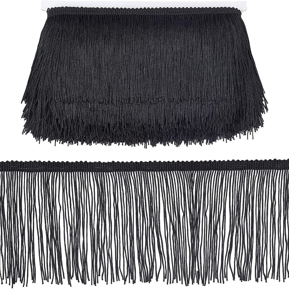 1Card 10M of 4 Inch Fringe Trim Lace Tassel Black Polyerter Fibre ...