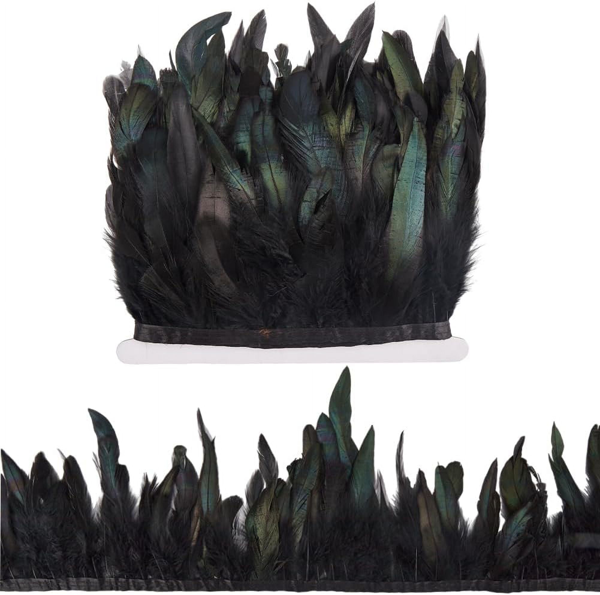 1Card 5m 5~7 inch Width Rooster Hackle Feather Fringe Trim Black ...