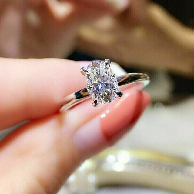 1Ct Lab Created Diamond Oval Cut Solitaire Engagement Ring 14K White ...