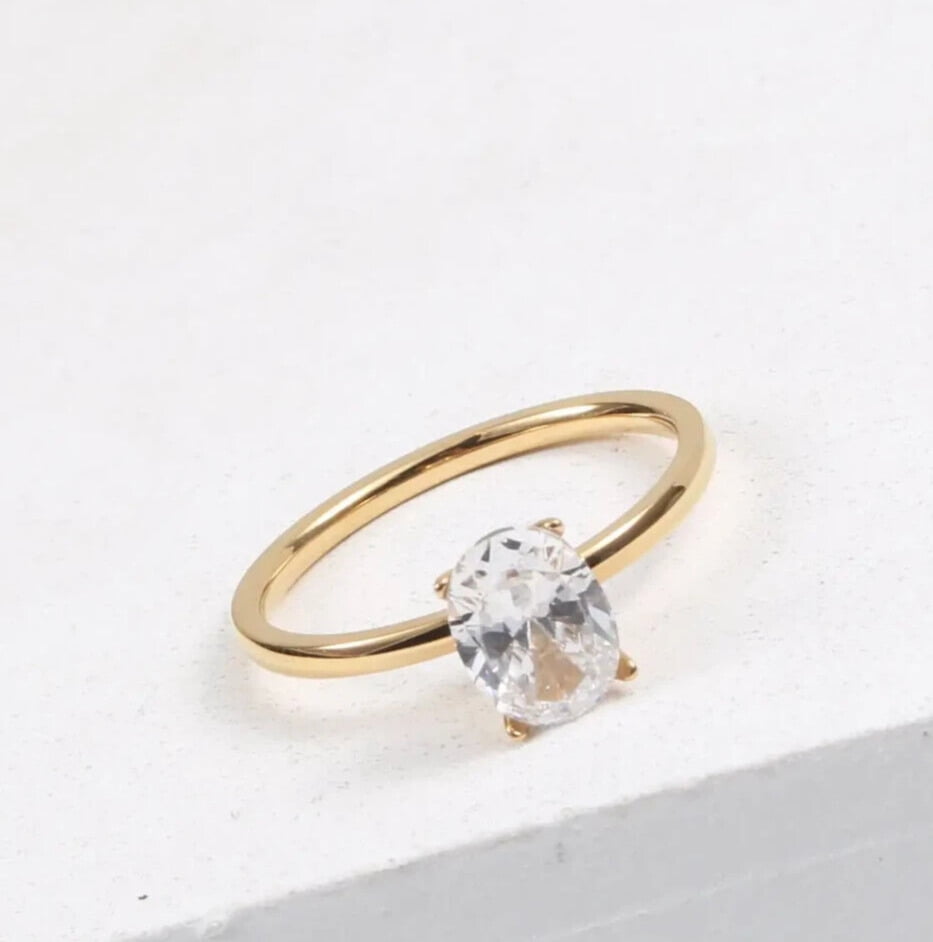 1Ct Lab Created Diamond Oval Cut Solitaire Ring 14K Yellow Gold Plated - Walmart.com