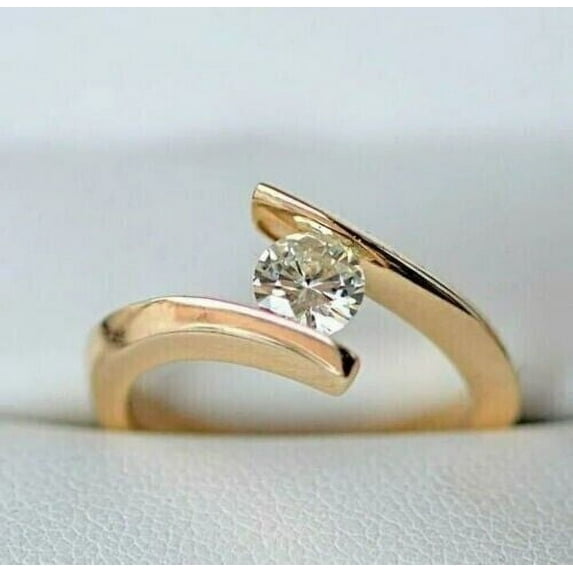 1Ct Lab Created Diamond Round Cut Solitaire Bypass Ring 14K Yellow Gold ...