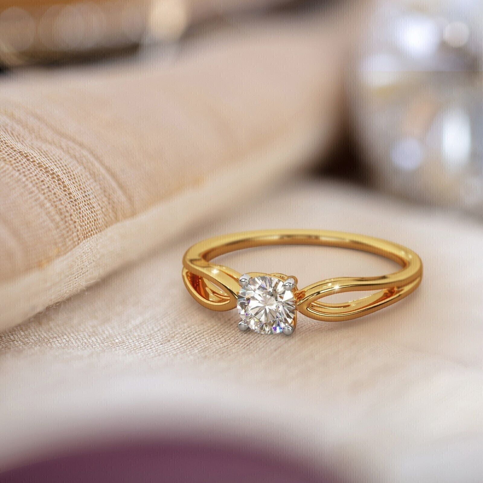 1Ct Lab Created Diamond Round Cut Solitaire Engagement Ring 14K Yellow ...