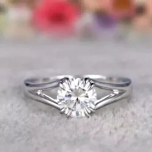1Ct Lab Created Diamond Round Cut Solitaire Leady Beauty Ring 14k White ...