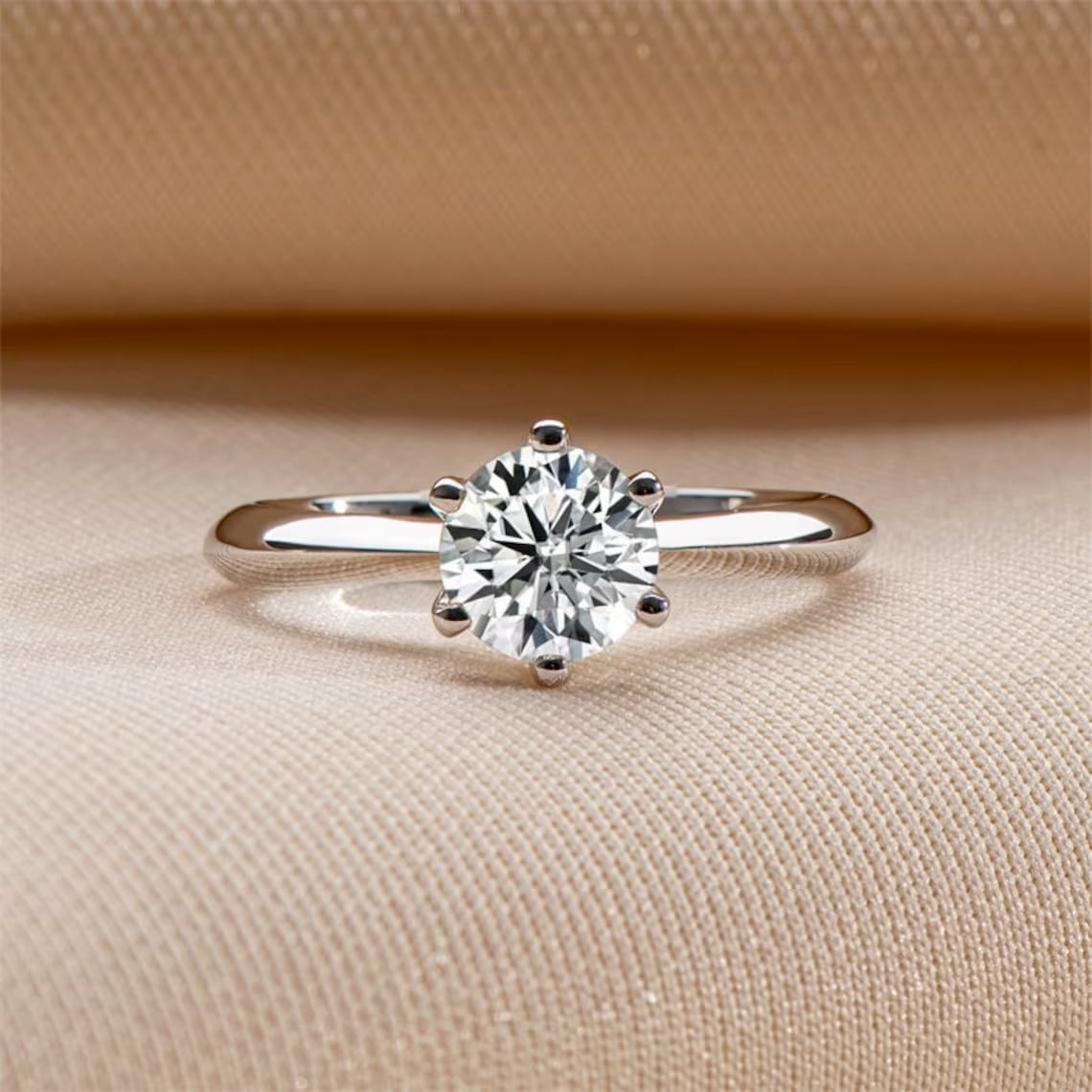 1Ct Lab Created Diamond Round Cut Solitaire Ring 14k White Gold Plated ...