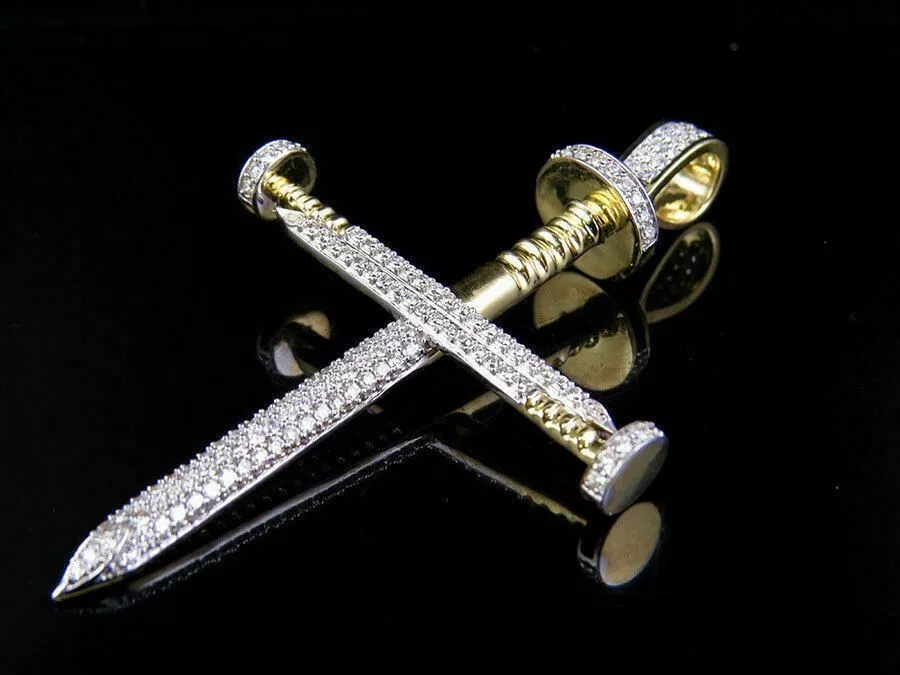 1Ct Round Brilliant Simulated Diamond Cross Sword Pendant 14K Yellow ...