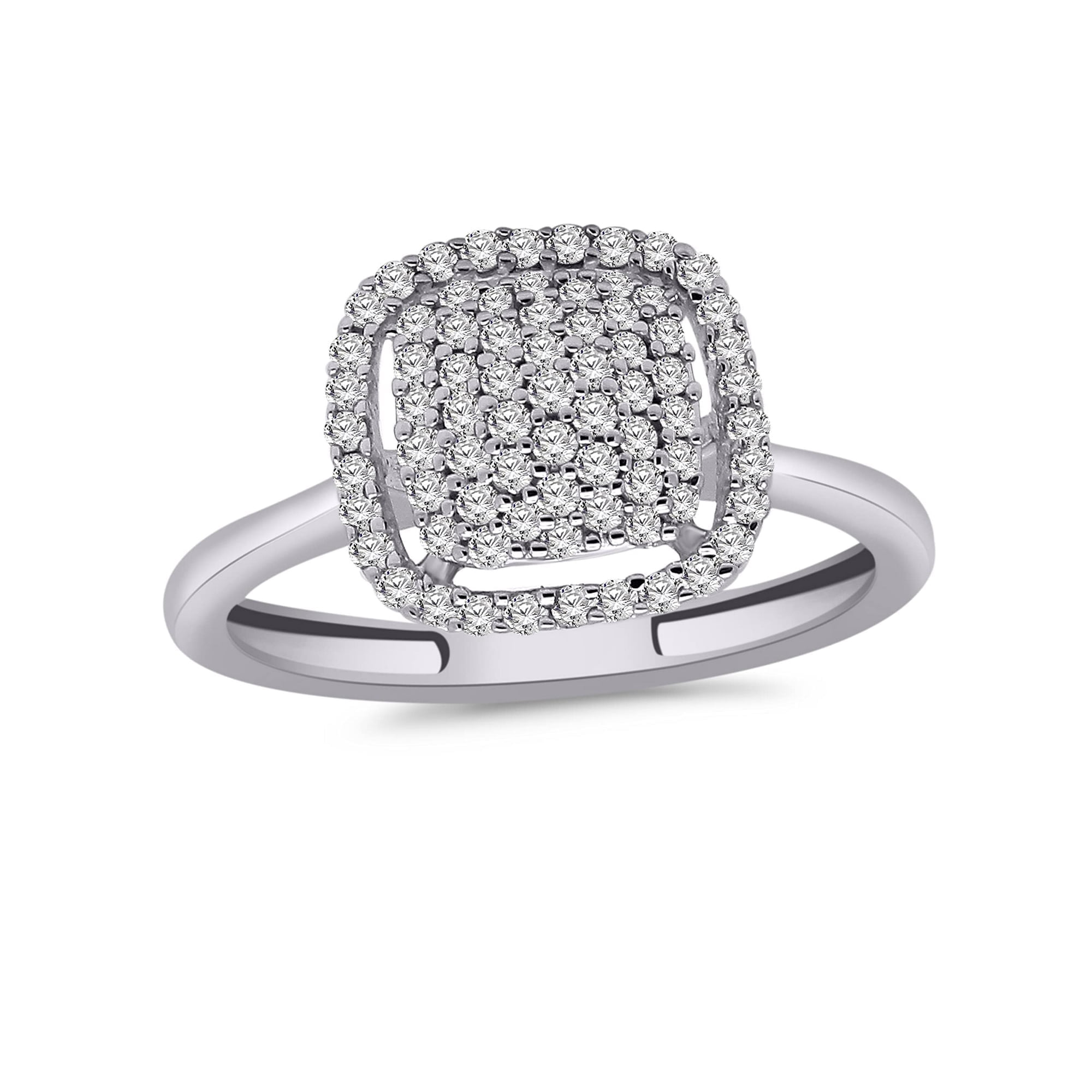 1Ct Round Cut Lab Grown Diamond 18K White Gold over Cluster Halo Ring Fine Jewelry for Women ...