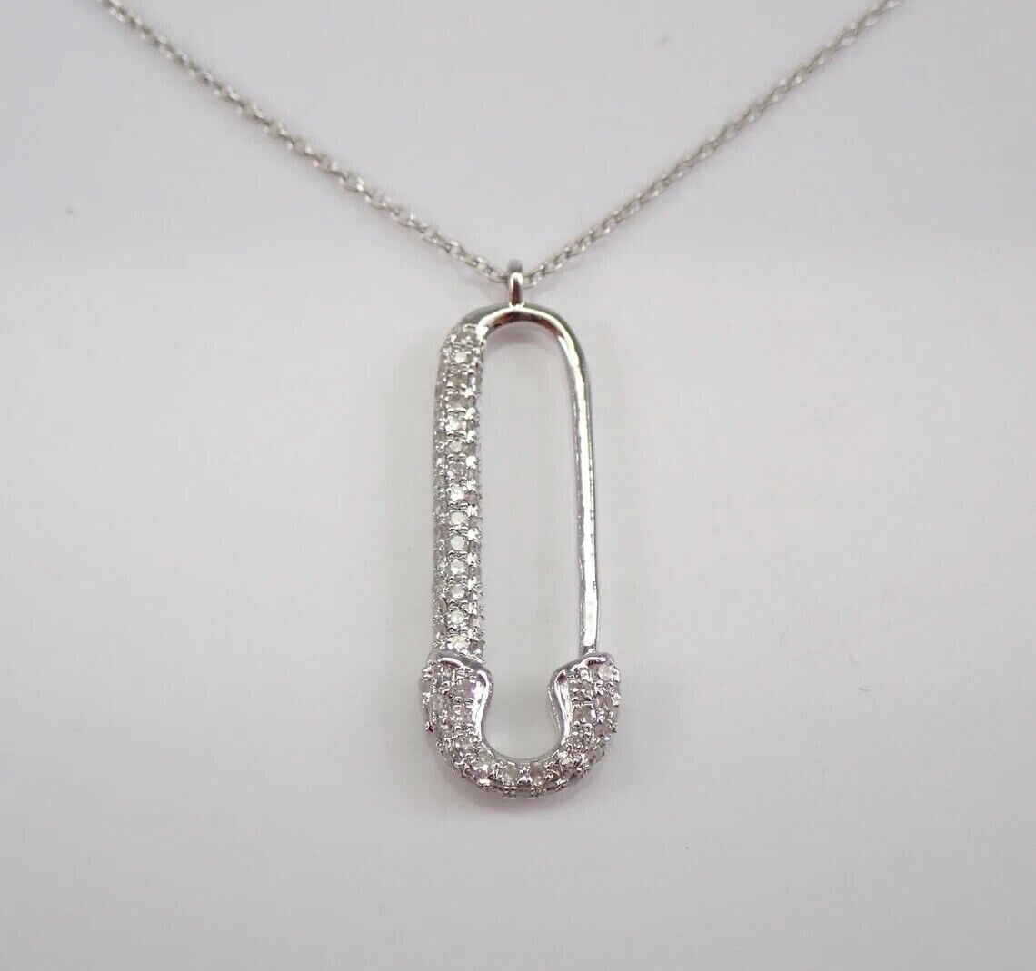 1Ct Round Cut Moissanite Pretty Safety Pin Pendant 14K White Gold ...