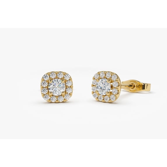 1Ct Round Cut Real Moissanite Halo Stud Earrings 14K Yellow Gold Plated ...