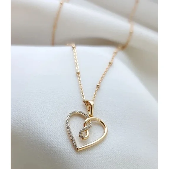 1Ct Round Cut Simulated Diamond Women's Heart Pendant Chain 14k Yellow ...