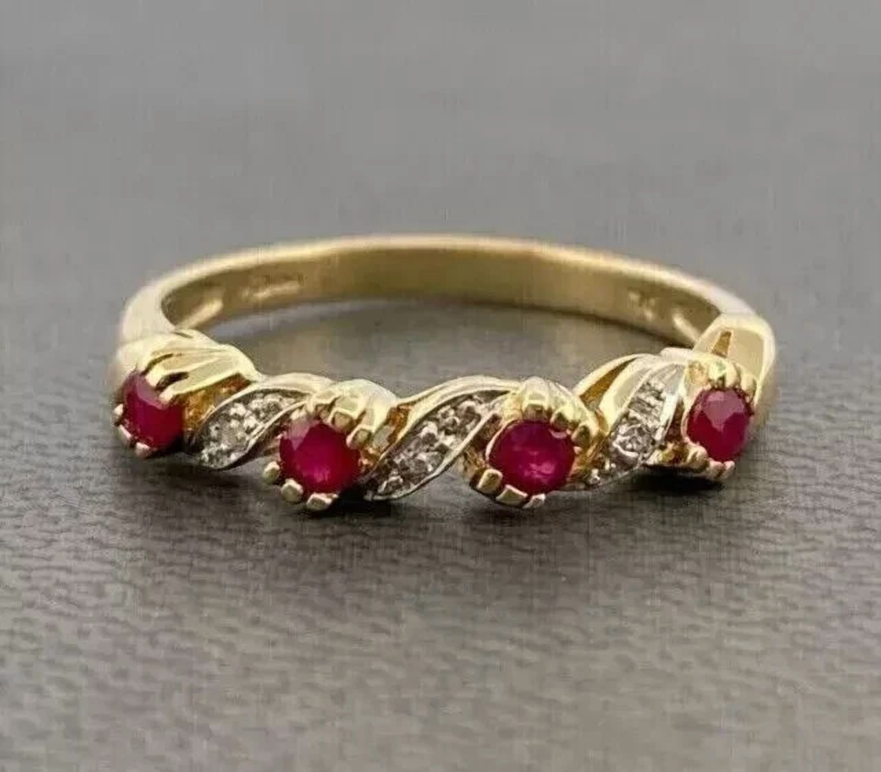 1Ct Round Cut Simulated Women's Red Ruby Wedding Ring 14K Yellow Gold ...