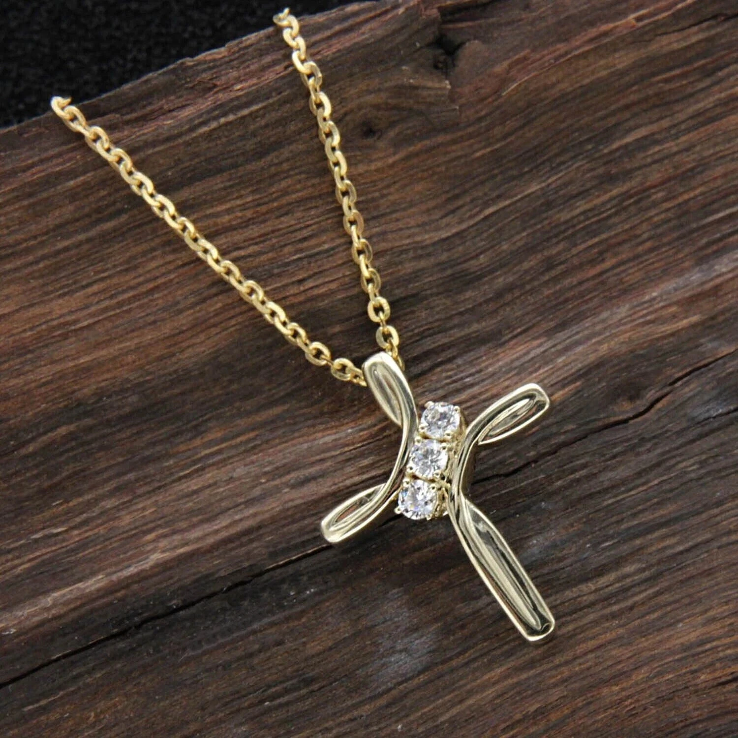 1Ct Round Lab Created Diamond Cross Shape Pendant Necklace 14K Yellow ...