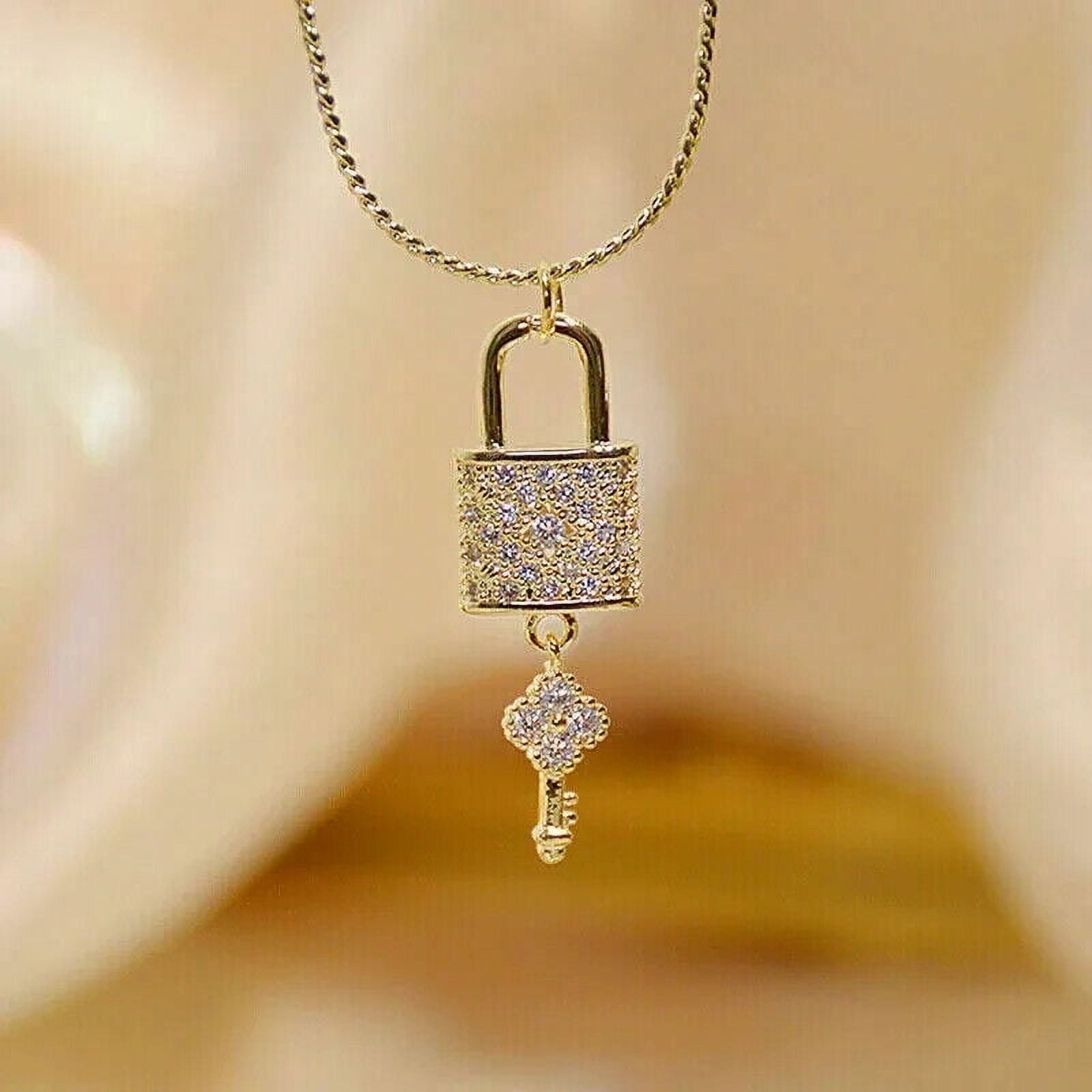 1Ct Round Lab Created Diamond Women's Lock & key Pendant 14K Yellow ...