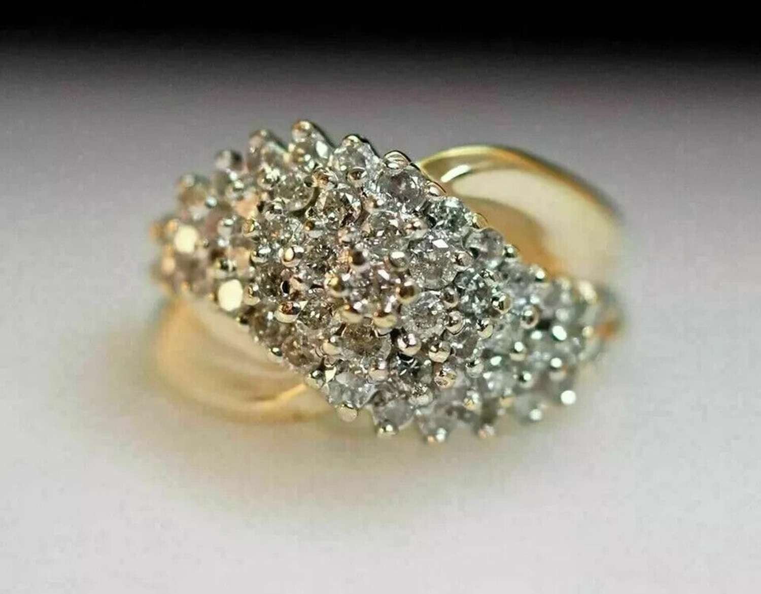 1Ct Simulated Diamond 925 Silver Women's Cluster Engagement Ring 14k ...