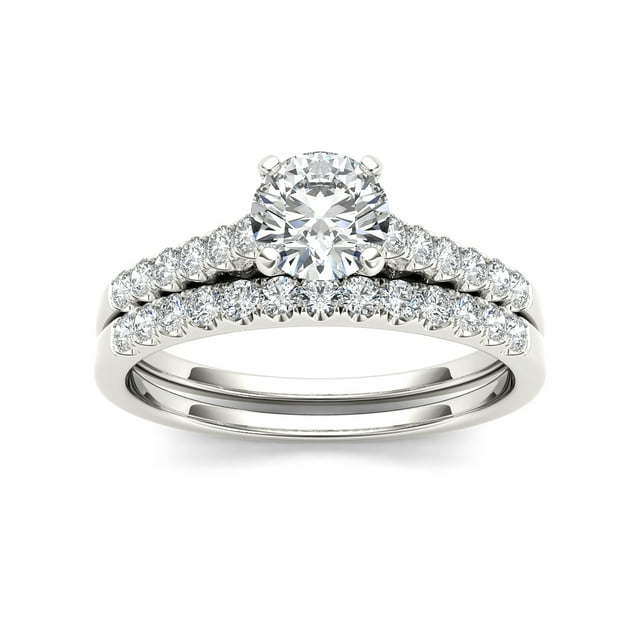 1Ct TDW Diamond S925 Sterling Silver Classic Bridal Set (I-J, I2 ...