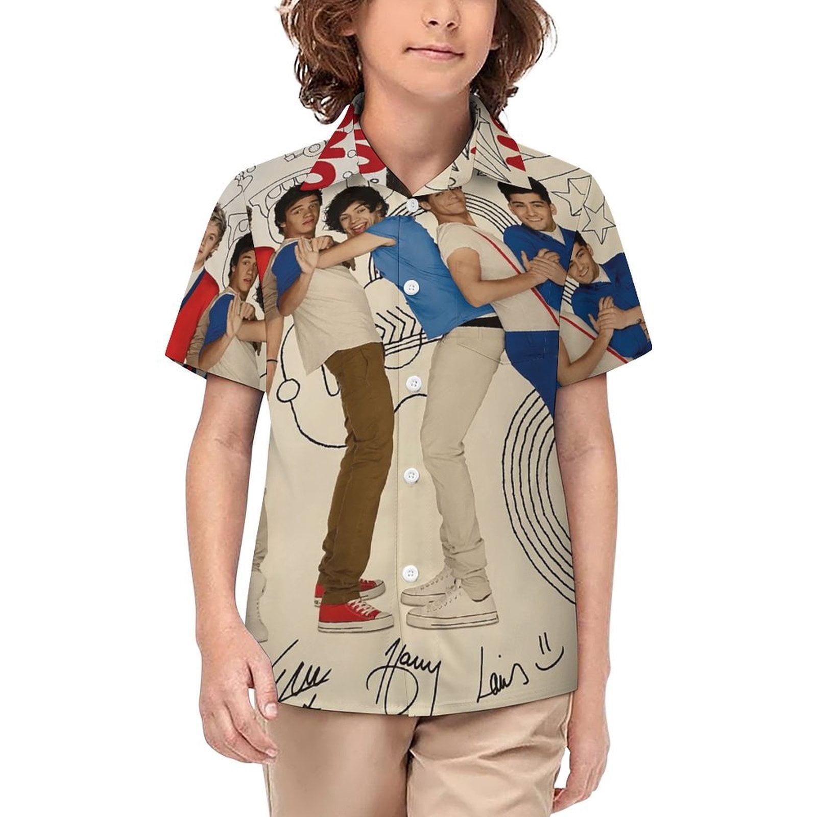 1D One Direction Boy's Button Down Hawaiian Shirt Short Sleeve, Kids ...