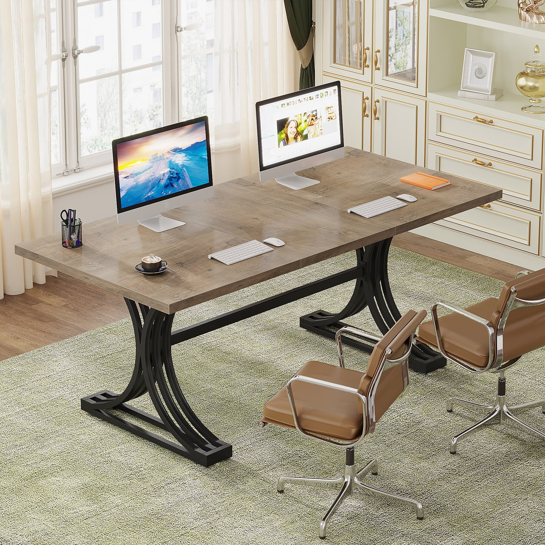 1Easylife 63'' Modern Executive Computer Desk with Trestles Legs, Large ...