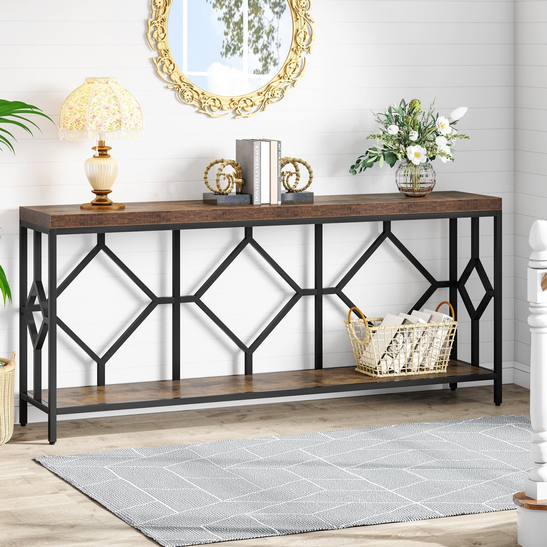1Easylife 71 Inch Extra Long Console Table, Industrial Narrow Sofa ...