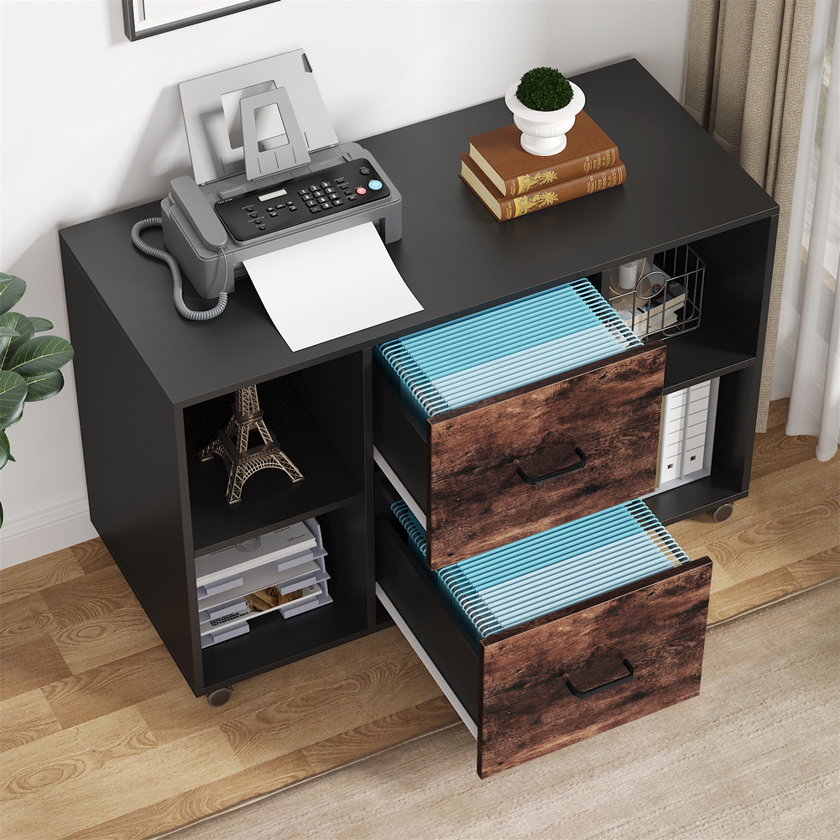 1Easylife Black/ White Modern File Cabinet with 2 Drawers and 4 Open ...