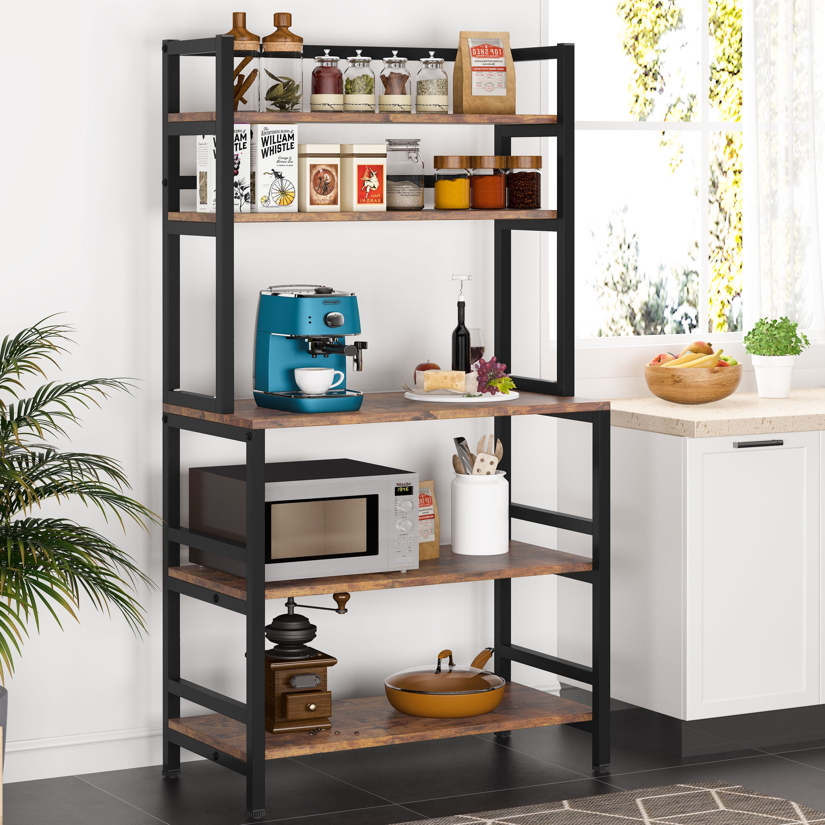 1easyLife Kitchen Bakers Rack, 5-Tier Storage Shelf with Hutch, Brown ...