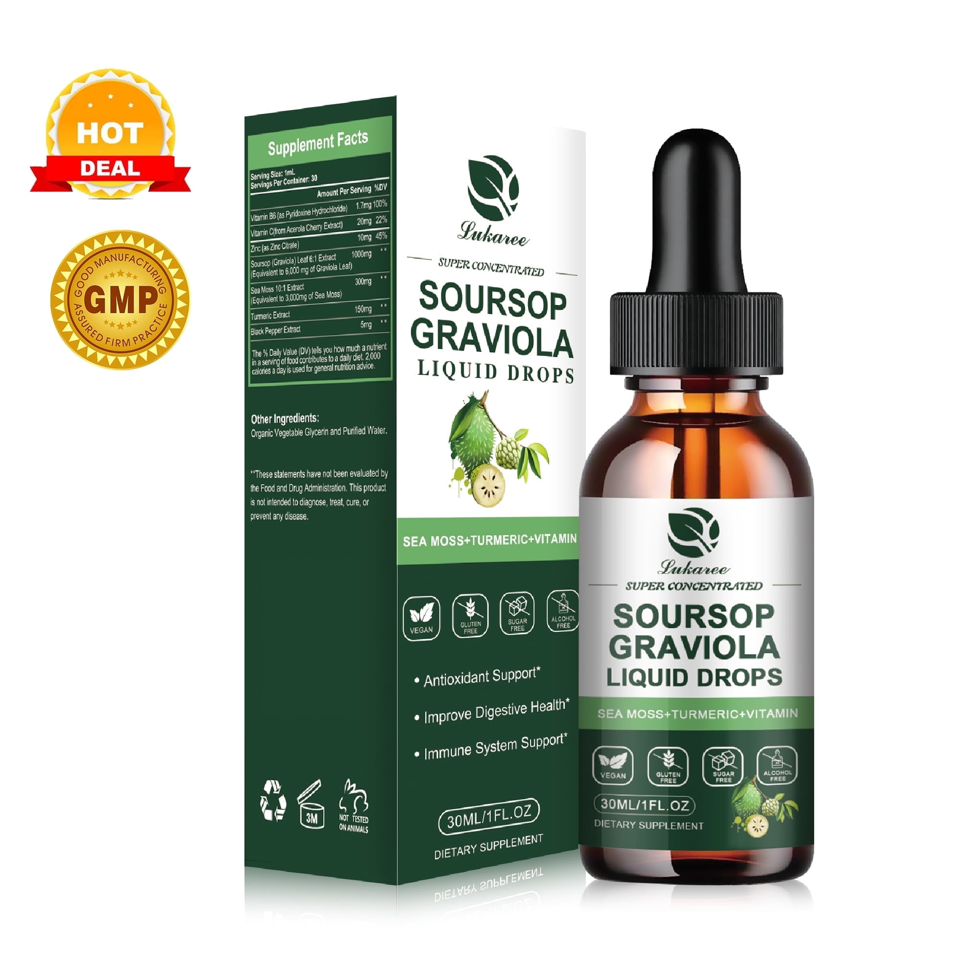 Lukaree Soursop Graviola Liquid Drops, Guanabana Extract, Immune ...
