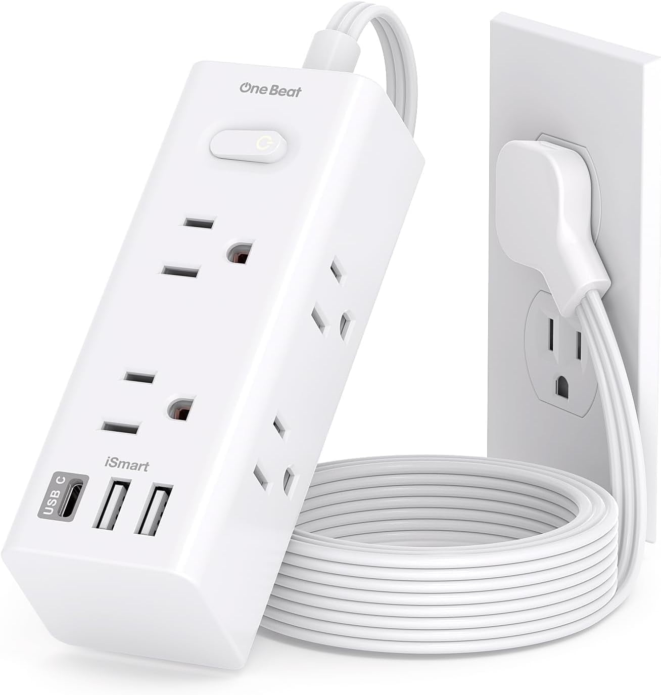 1Ft Extension Cord with Multiple Outlets, Flat Plug Power Strip Surge Protector with 1 Ft Cord ...