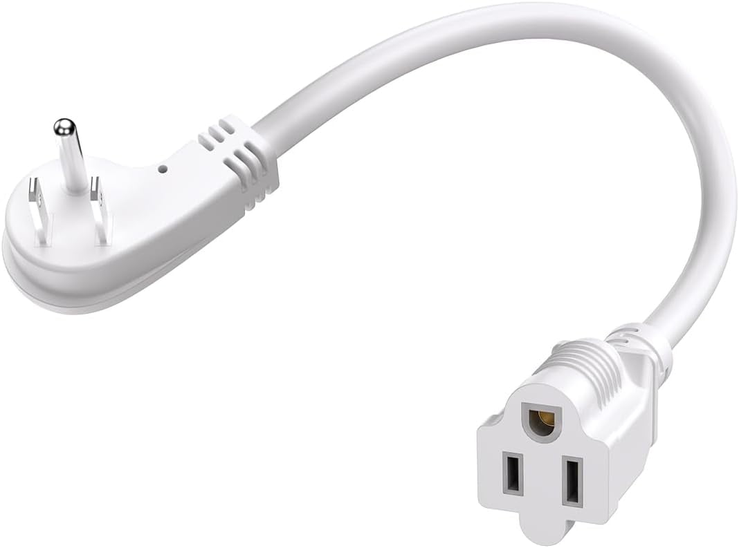 1Ft Flat Plug Short Extension Cord, 90 Degree Plug Adapter, White Low ...