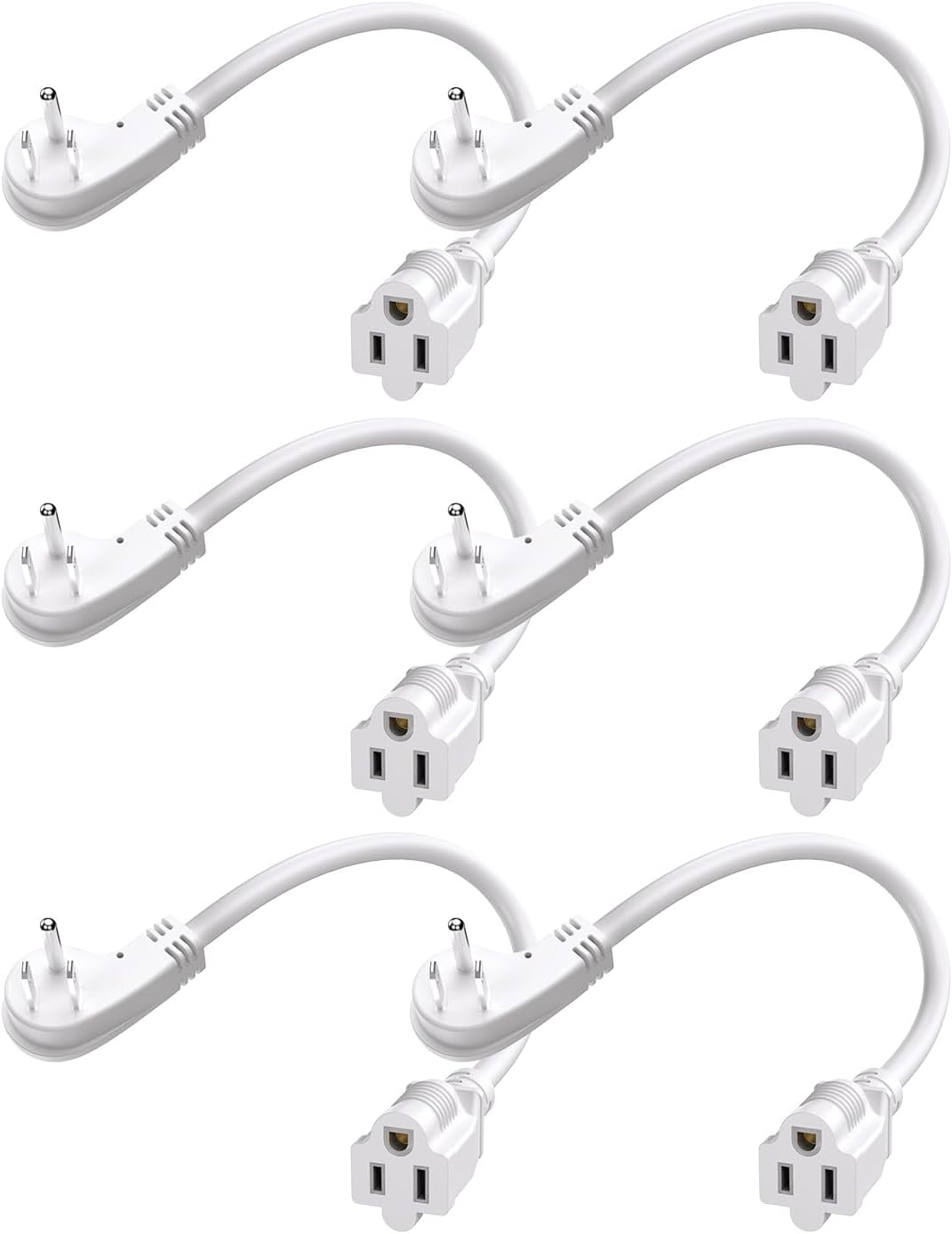 1Ft Flat Plug Short Extension Cord, 90 Degree Plug Adapter, White Low ...