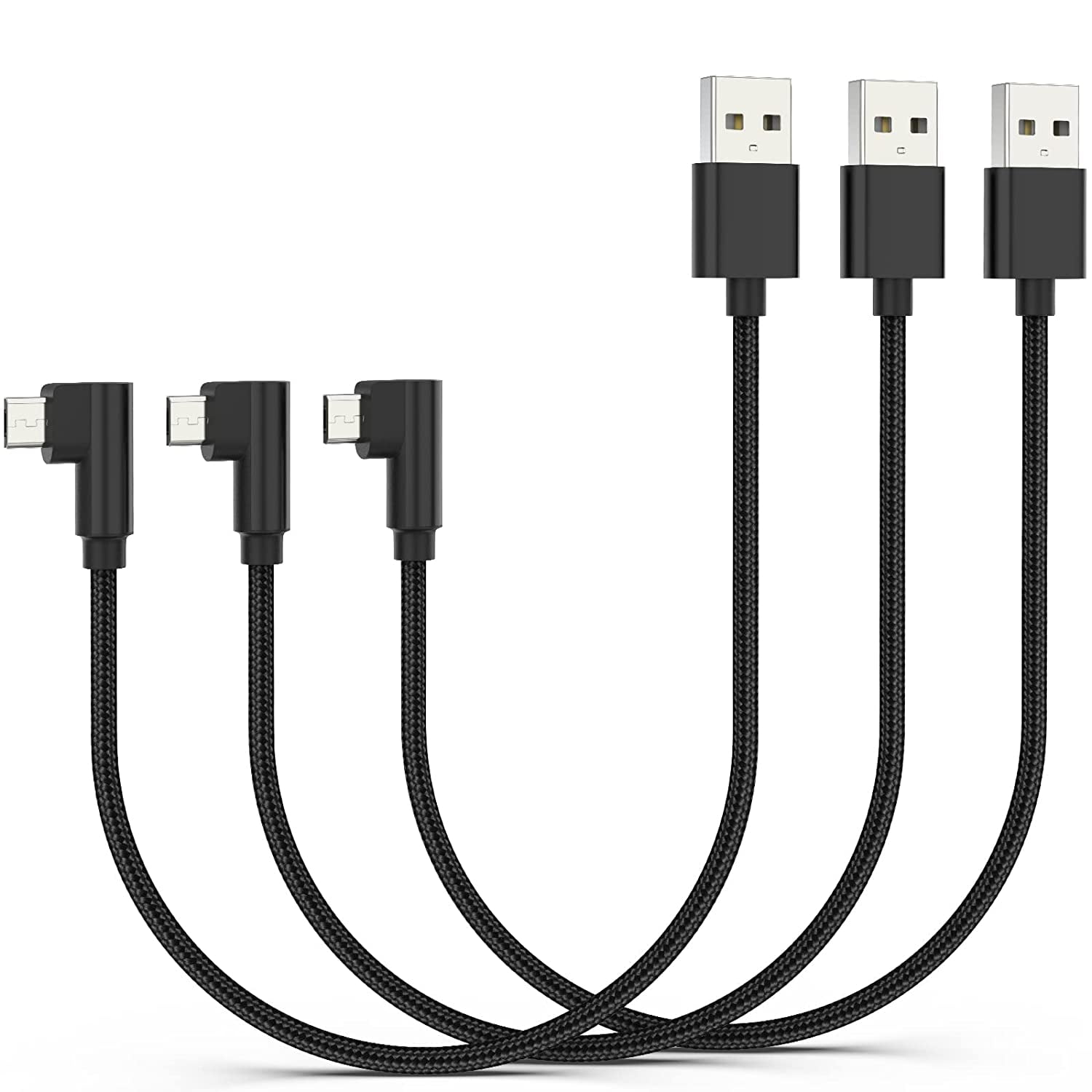 1Ft Right Angle Micro USB Cable 3Pack, Short USB A to Micro B Cord 90 ...