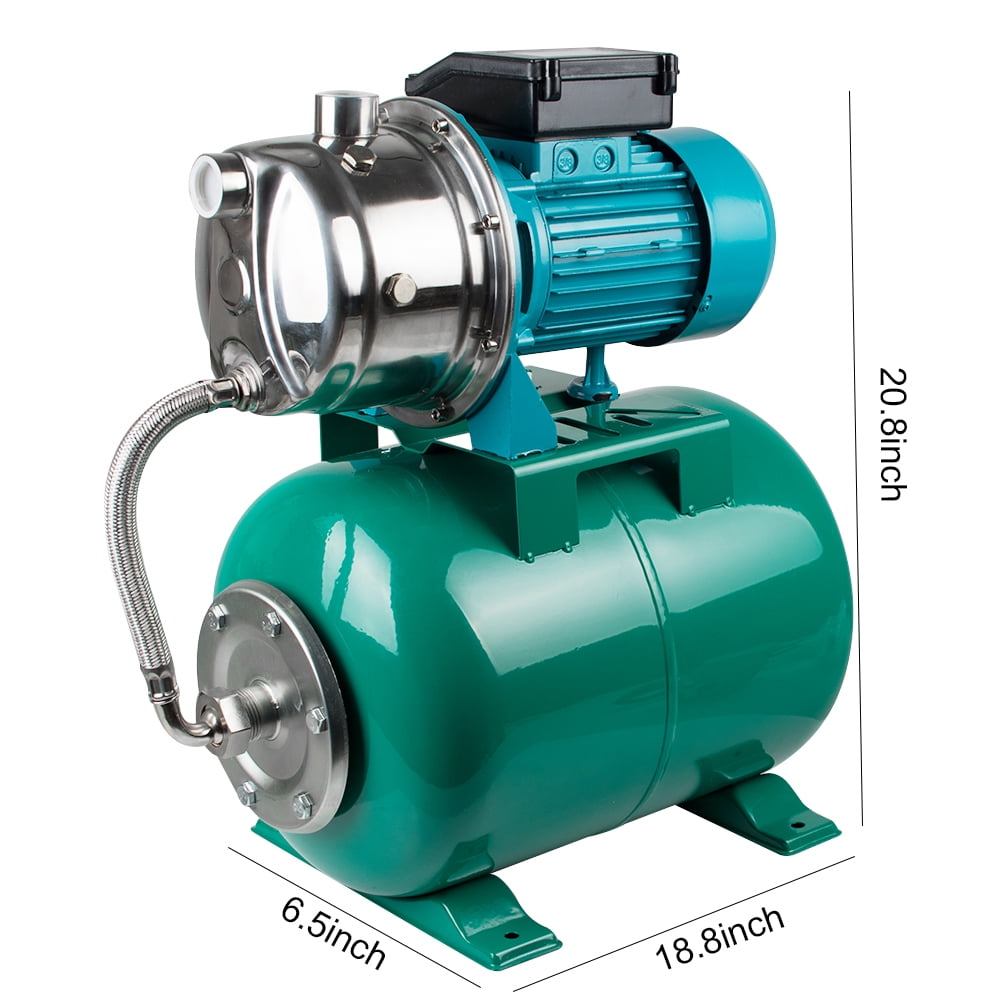 1HP 750W Shallow Well Jet Pump with Pressure Tank 740GPH Stainless ...