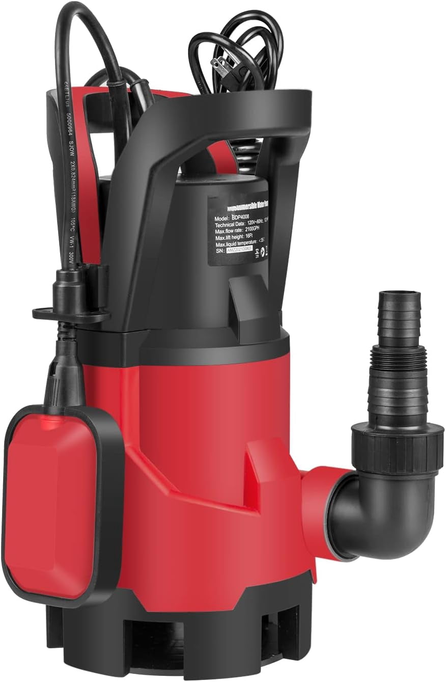 1HP Sump Pump 3700GPH with Automatic Float Switch, Submersible for Pool ...
